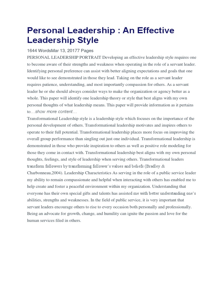 Personal Leadership: An Effective Leadership Style | PDF ...