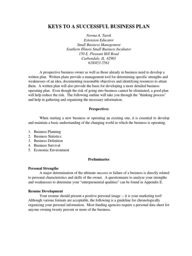 Keys To A Successful Business Plan | PDF | Employment | Marketing Strategy