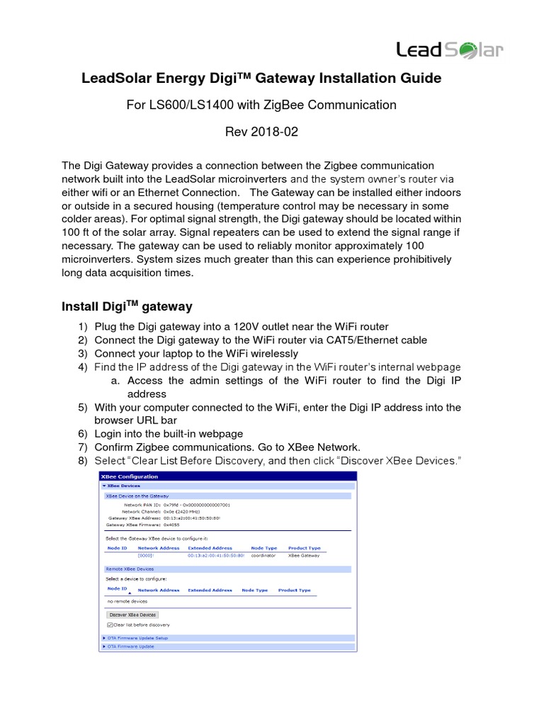 LeadSolar DIGI Gateway Setup Rev2018-2 | PDF | Wi Fi | Router (Computing)