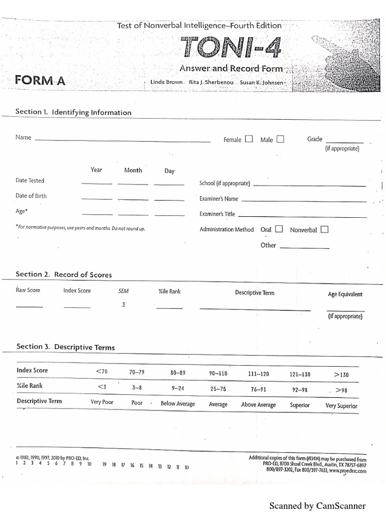 Toni-4 Nonverbal Intelligence Test Guide | PDF