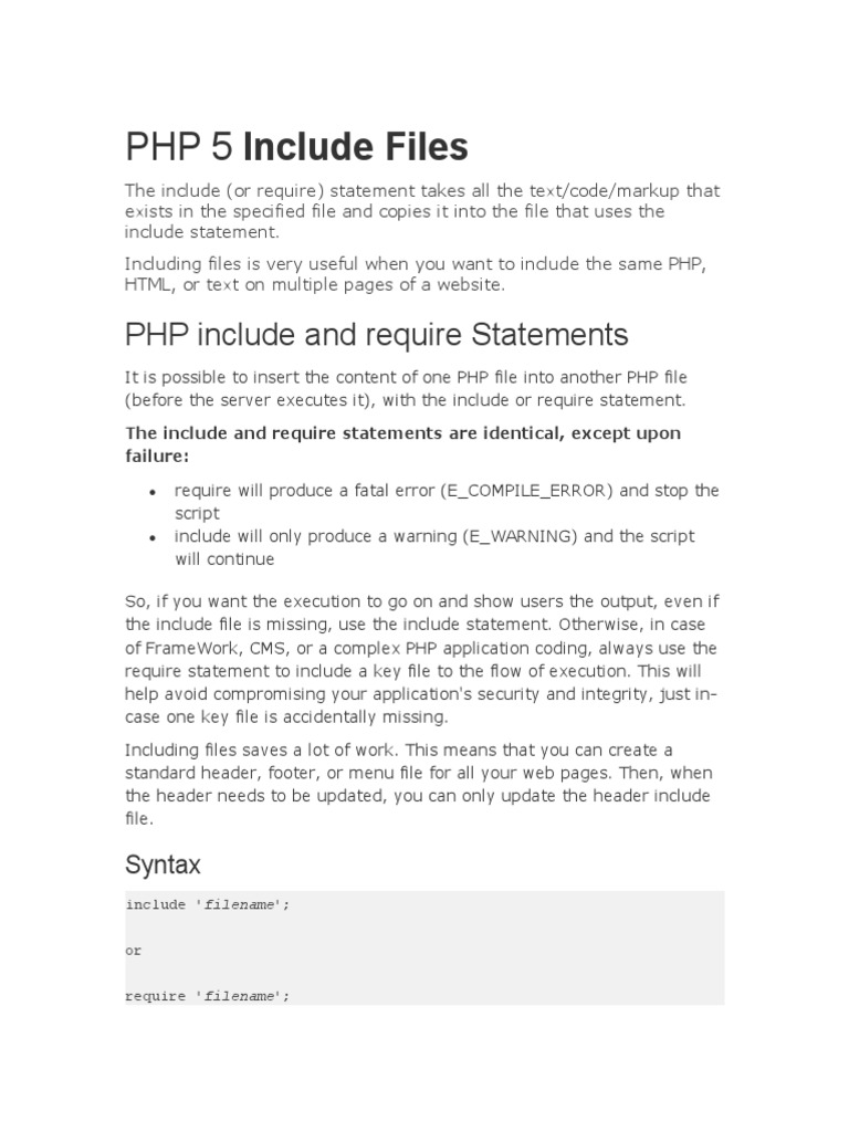 PHP 5 Include Files | PDF | Php | Scripting Language