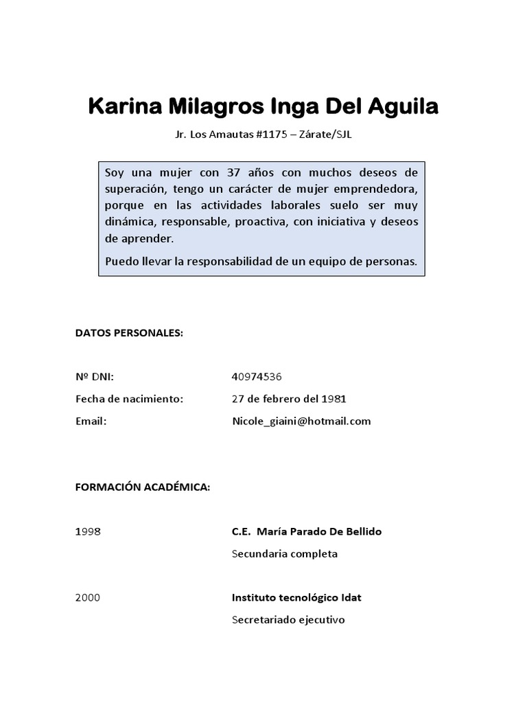 CV Milagros | PDF