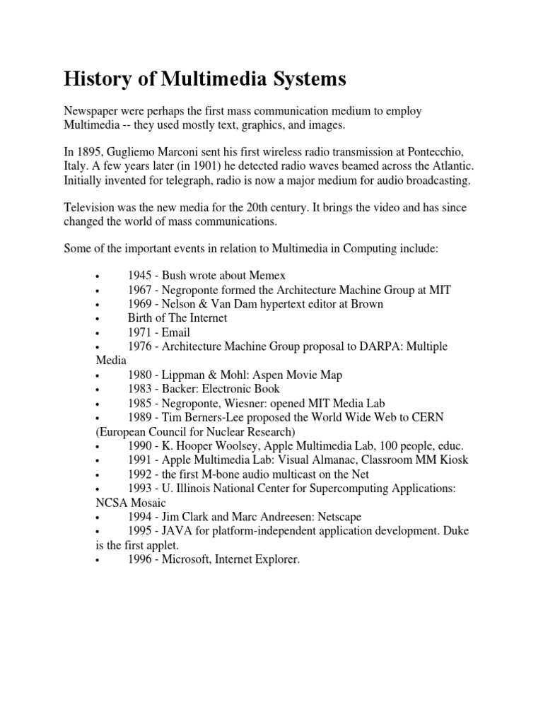 History of Multimedia Systems | PDF | Digital Library | Libraries