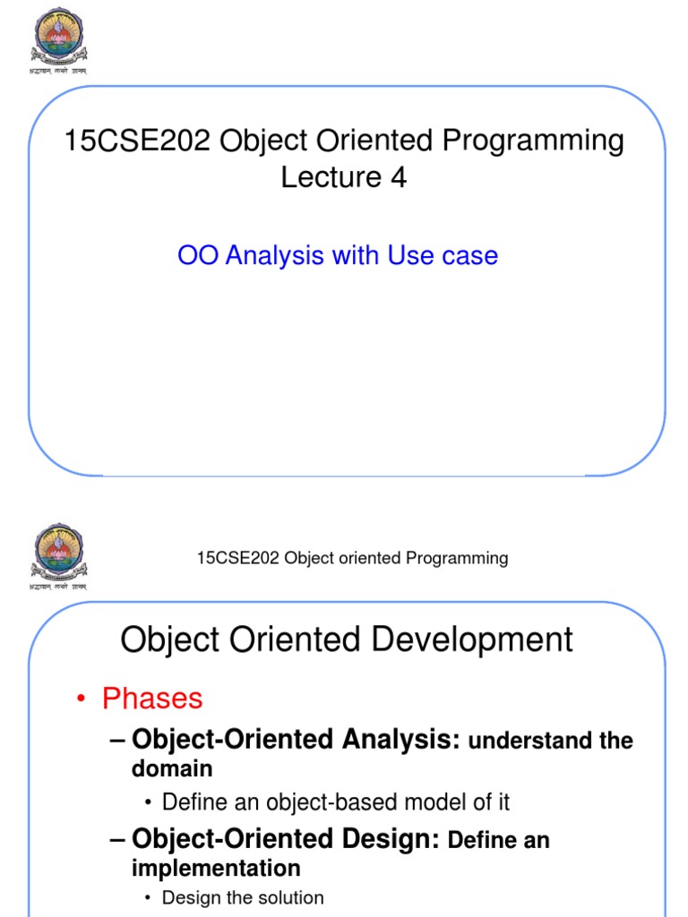 15CSE202 Object Oriented Programming: OO Analysis With Use Case | PDF | Use Case | Object ...