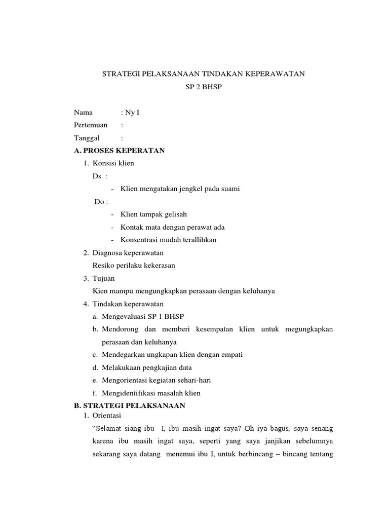 Strategi Pelaksanaan Tindakan Keperawatan BHSP 2 | PDF
