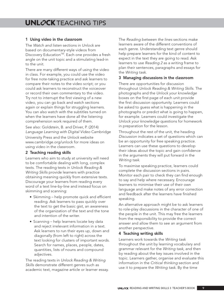Unlock Level 3 Teaching Tips | PDF | Vocabulary | Learning