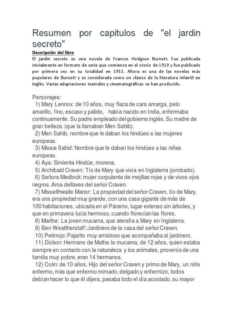 Resuemne El Jadin Secreto | PDF | El jardín secreto