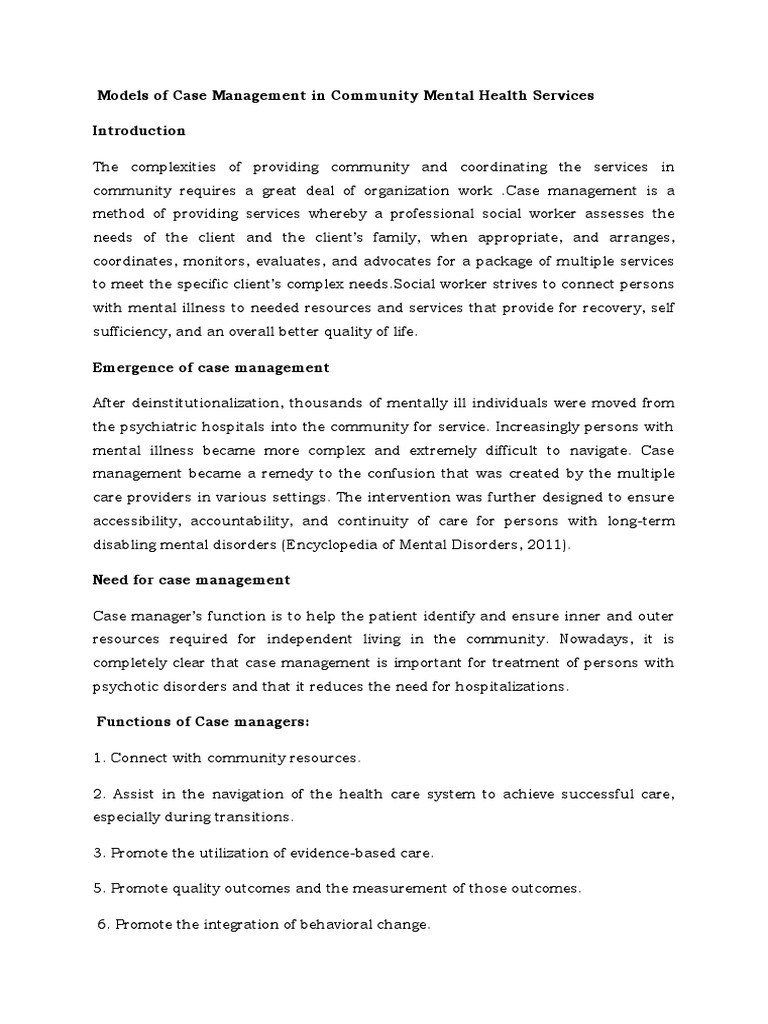 Models of Case Management in Community Mental Health Services | PDF ...