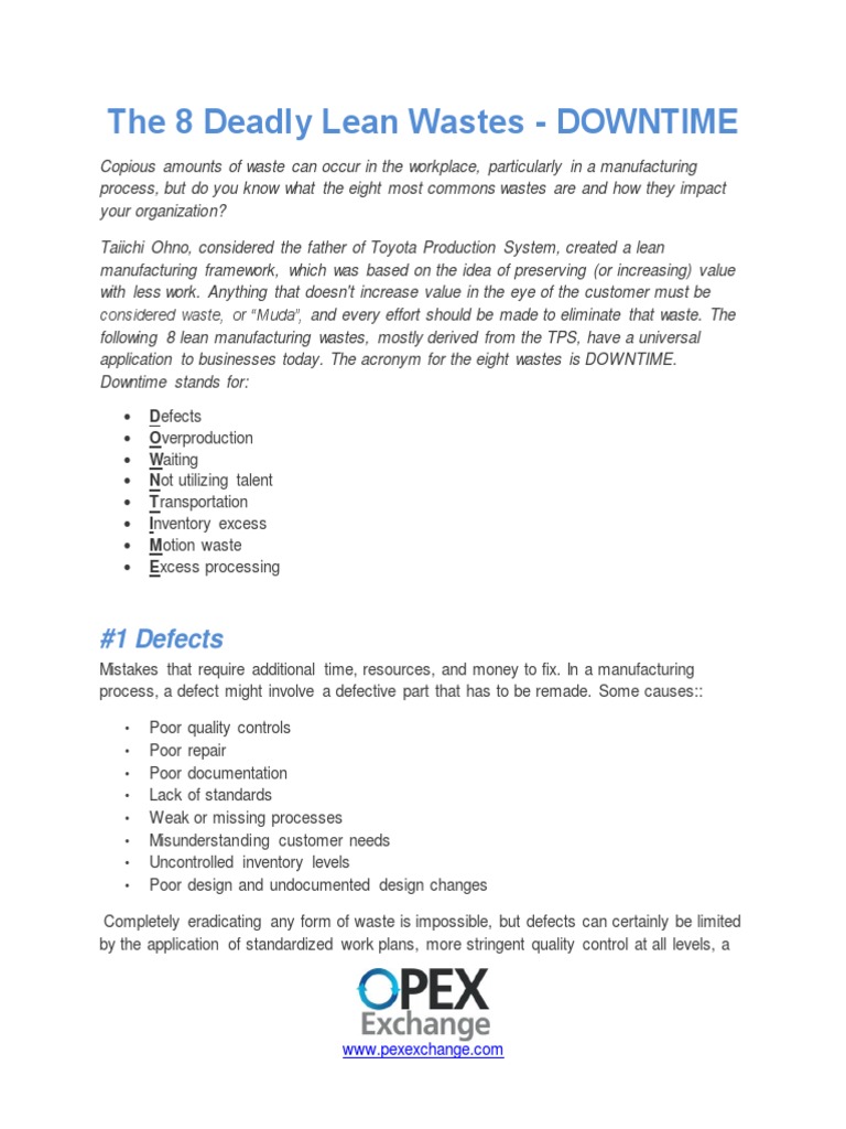 The 8 Deadly Lean Wastes - DOWNTIME: #1 Defects | PDF | Lean ...