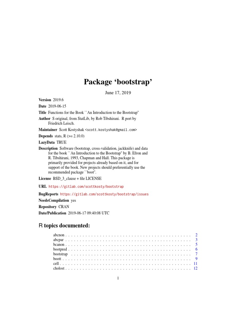 Package Bootstrap': R Topics Documented | Download Free PDF | Bootstrapping (Statistics ...