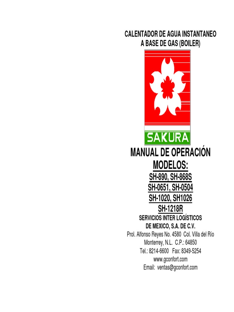 Sakura Manual de Usuario | PDF | Agua | Gases