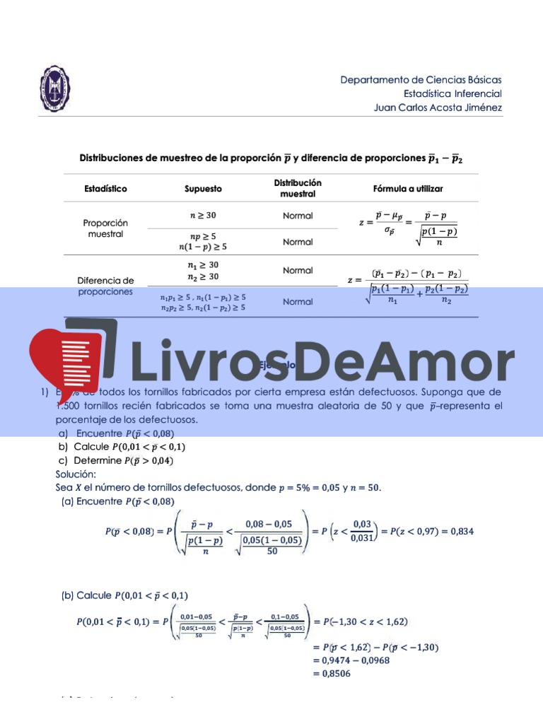 3 Distribucion Muestral de Proporciones y Diferencias de Proporciones | PDF | Distribución ...