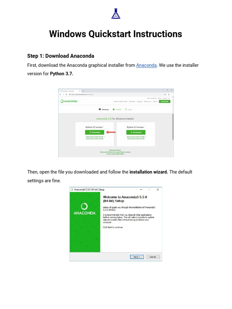 Windows Quickstart Instructions: Step 1: Download Anaconda | PDF ...