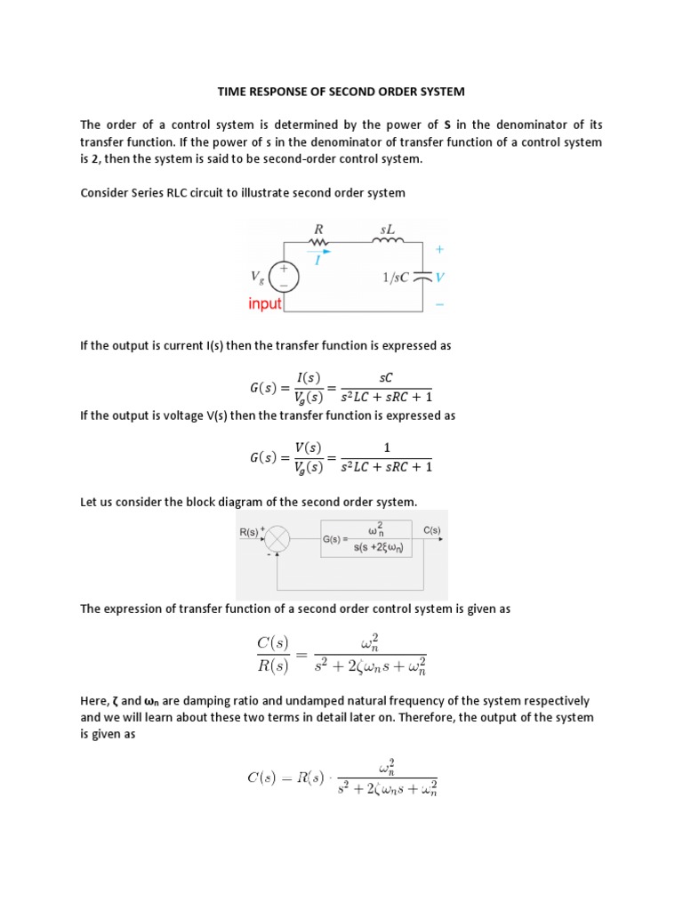 Time Response of Second Order System | PDF | Electronics | Mathematical ...