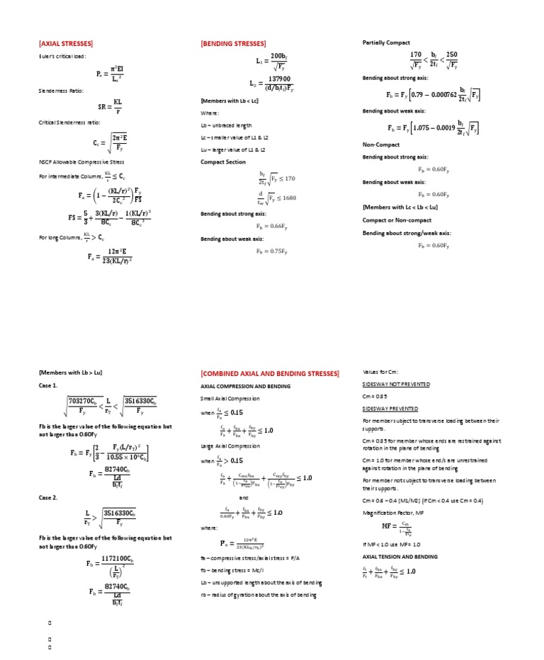 Steel Formulas | PDF | Bending | Chemical Product Engineering