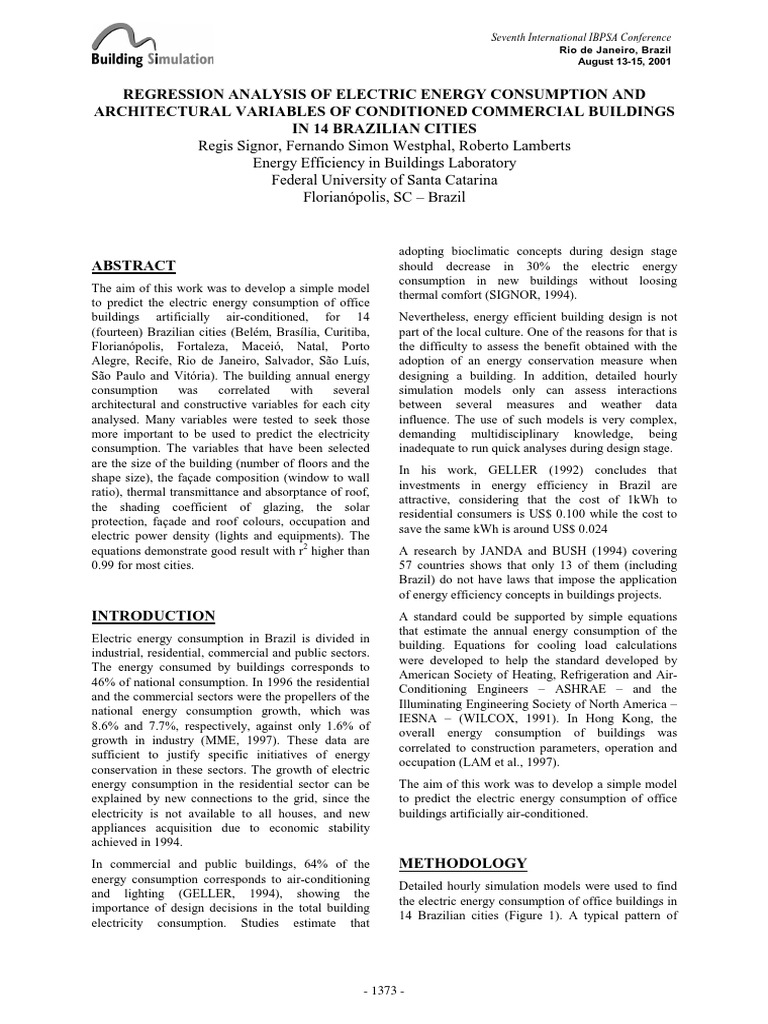 Regression Analysis of Electric Energy Consumption and | PDF | Regression Analysis | Lighting