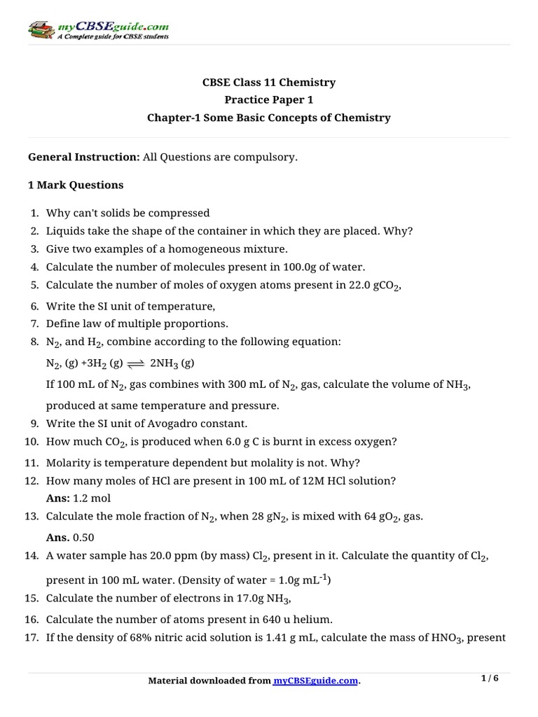 11 Chemistry PP Ch1 Some Basic Concepts Chemistry 1 | PDF | Mole (Unit) | Molar Concentration