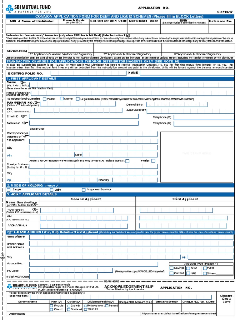 Common Application Form For Debt and Liquid Schemes (Please Fill in Block Letters) | Download ...