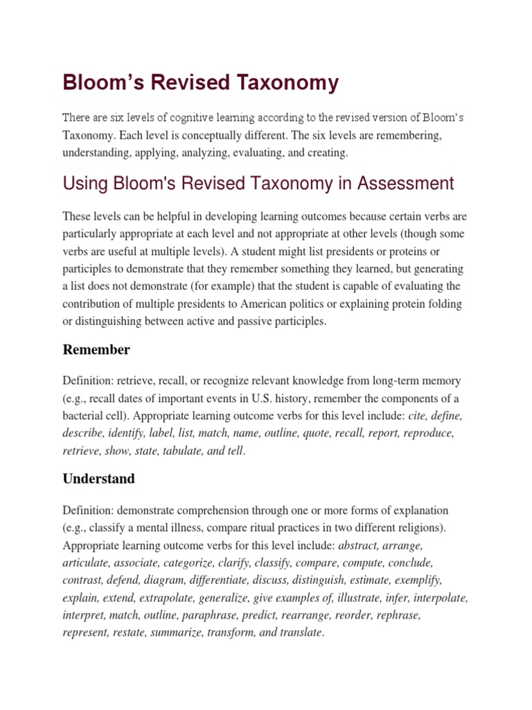 Bloom's Revised Taxonomy of Objectives | PDF | Hypothesis | Learning