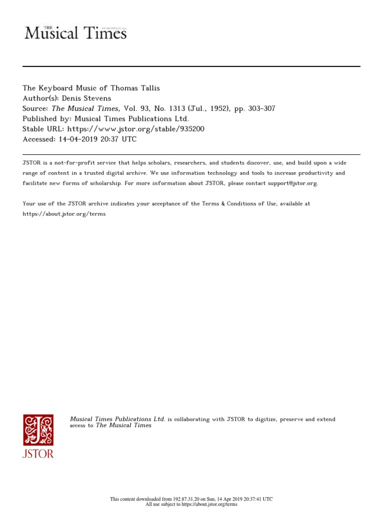 Thomas Tallis: Keyboard Legacy | PDF | Entertainment (General)