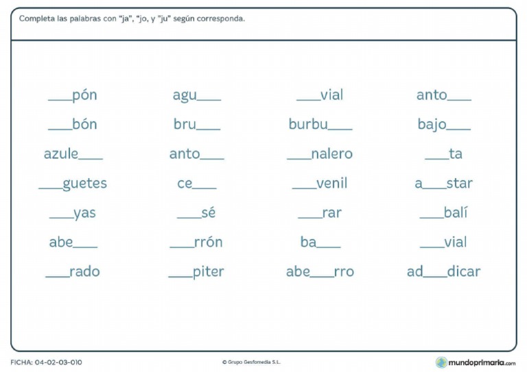 Ficha Completa Las Palabras Sonido J | PDF