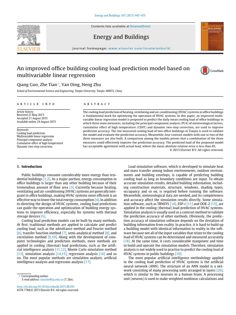 An Improved Office Building Cooling Load Prediction Model Based Onmultivariable Linear ...