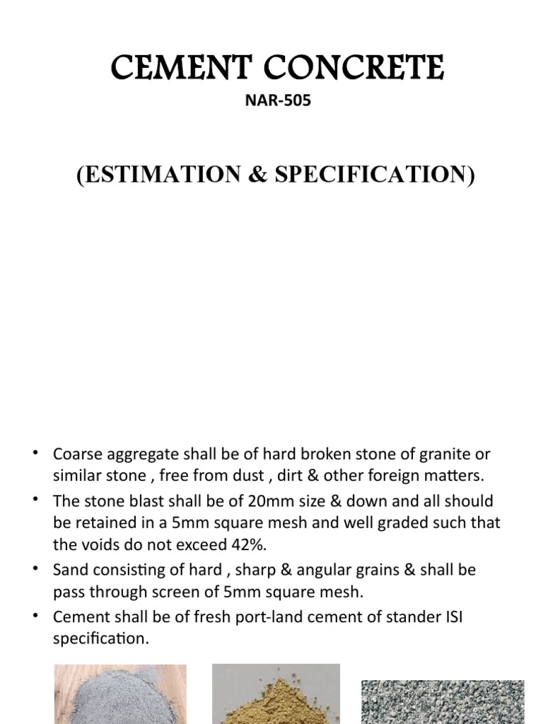 Cement Concrete: (Estimation & Specification) | PDF