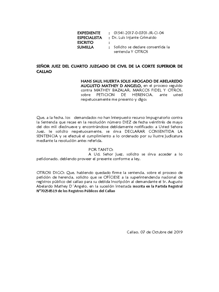 Se Declare Consentida La Sentencia | PDF | Derecho
