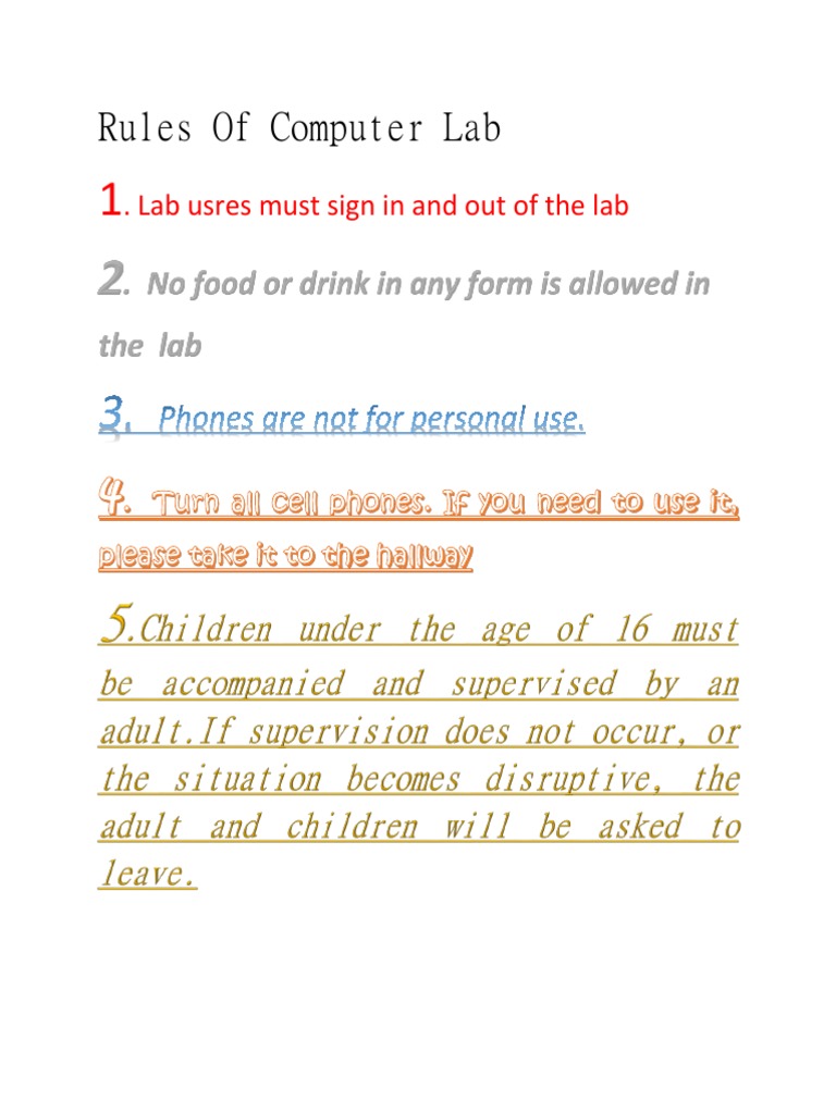 Rules of Computer Lab: - Lab Usres Must Sign in and Out of The Lab | PDF