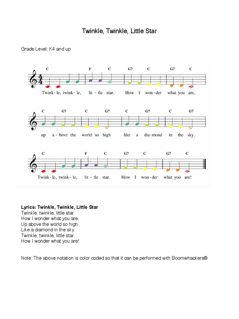 Twinkle Twinkle With Boomwhacker Colors | PDF | Language Arts & Discipline