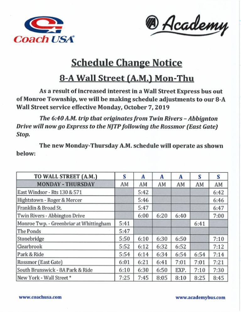 Monroe's New Wall Street Express Bus Schedule | PDF