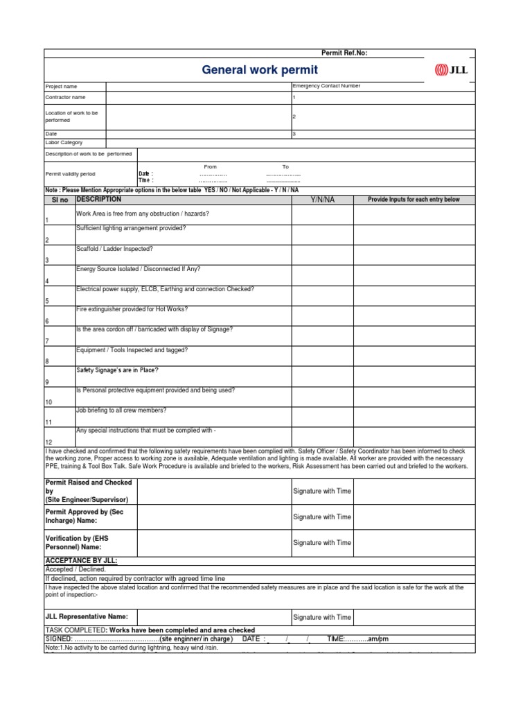 General Work Permit | PDF | Personal Protective Equipment | Prevention