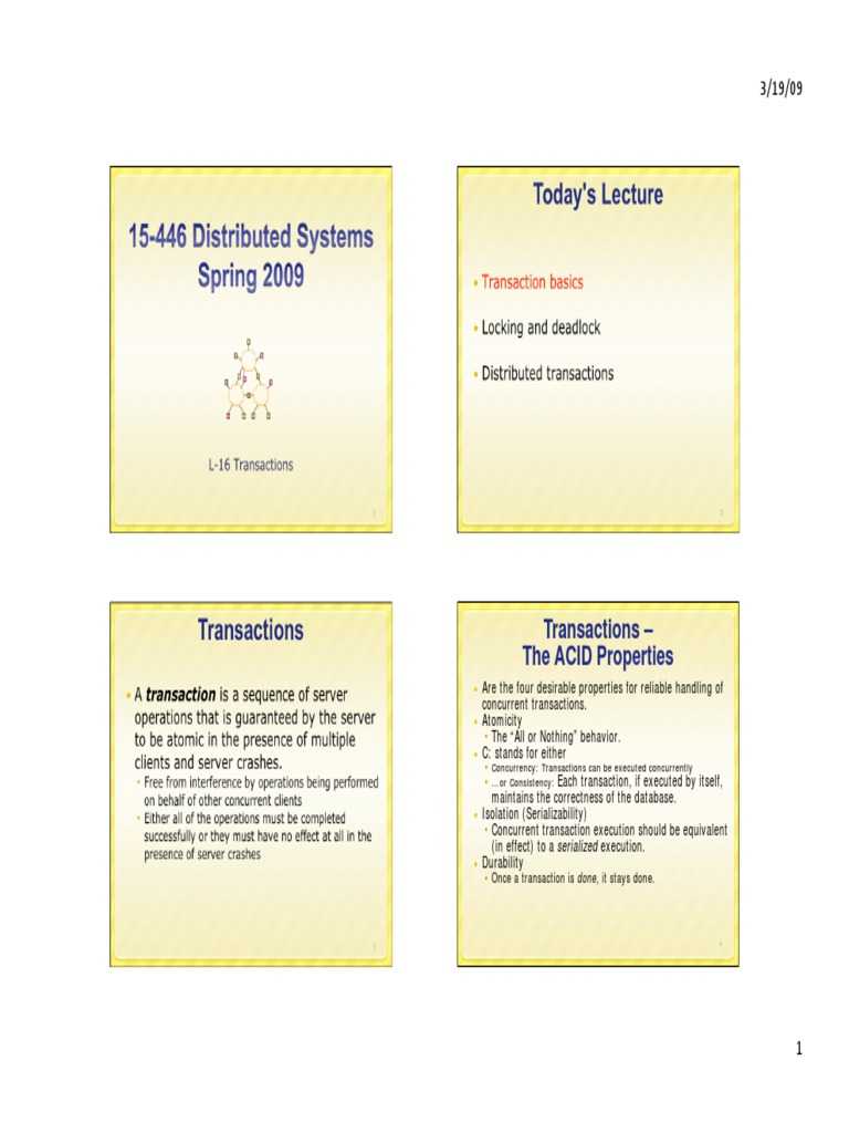 Today S Lecture Locking And Deadlock Distributed Transactions Pdf Database Transaction