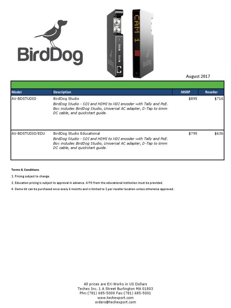 BirdDog Studio NDI Encoder Pricing | PDF