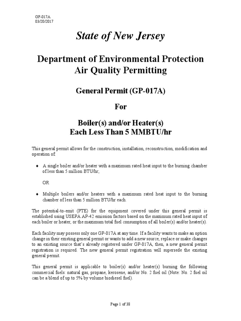GP-017A General Permit For Boilers and Heaters Each Less Than 5 MMBTUh ...