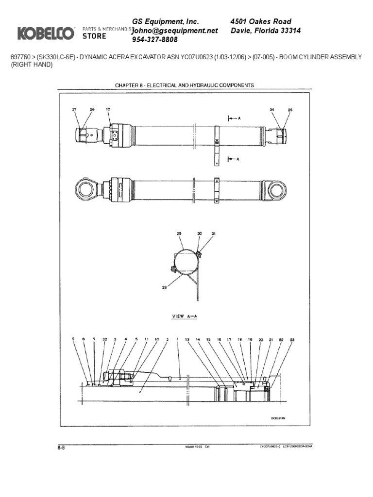 SK330LC-6E Boom Cylinder Parts List | PDF | Piston | Propulsion