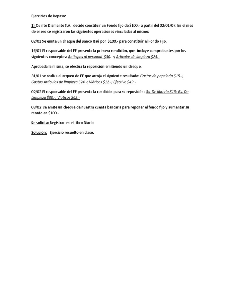 Ejercicios de Repaso Con Solucion PDF | PDF | Cheque | Bancos