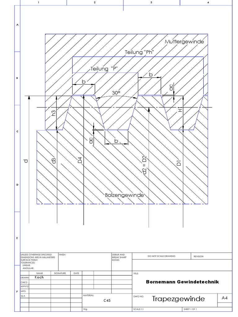 Trapezgewinde Musterzeichnung PDF | PDF