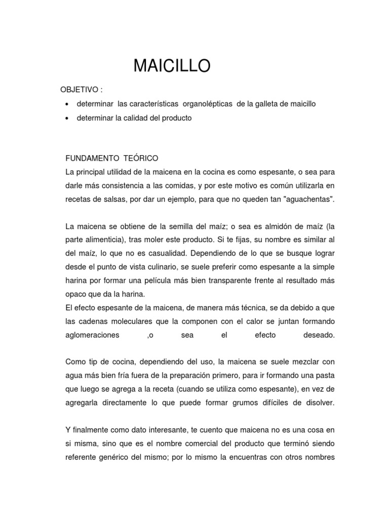 MAICILLO | PDF | Maicena | Maíz