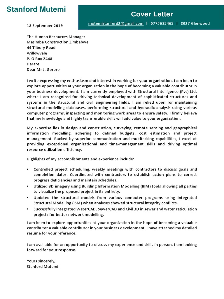 Cover Letter for Masimba Construction | PDF | Building Information ...