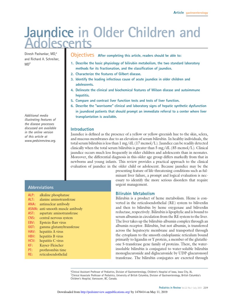 Jaundice: in Older Children and Adolescents | PDF | Hepatitis | Liver