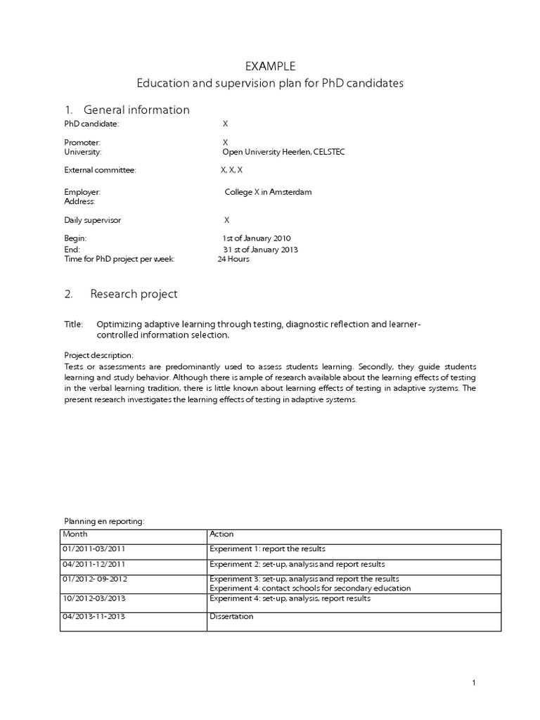 Example Education and Supervision Plan | PDF | Supervisor | Doctor Of ...