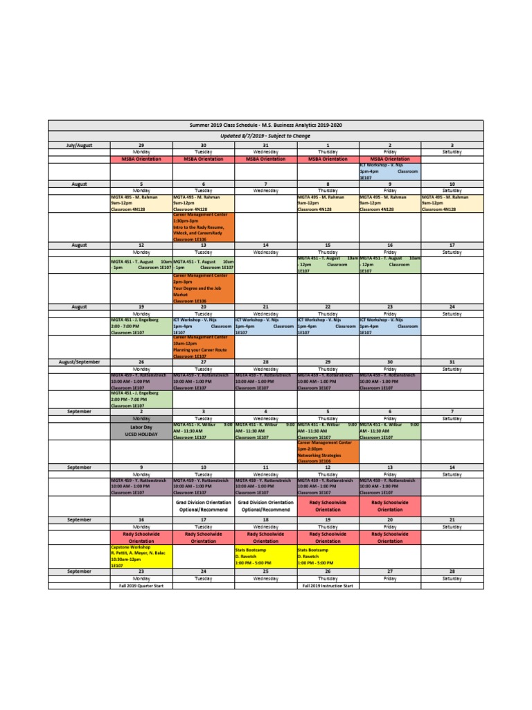MS20 SU19 Class Schedule | PDF | Observances | Holidays