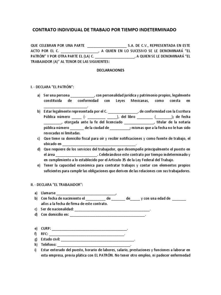 Formato de Contrato Individual de Trabajo | PDF | Salario | Instituciones sociales