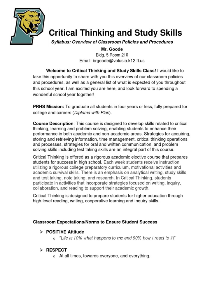Critical Thinking Class Guide | PDF | Homework | Critical Thinking