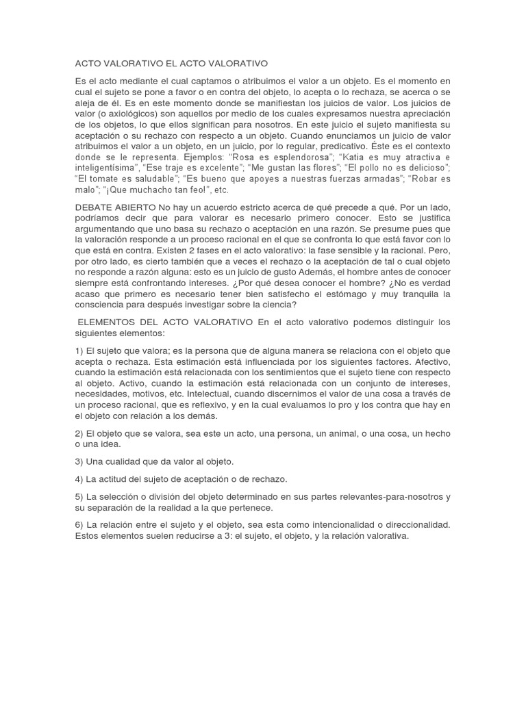 Acto Valorativo El Acto Valorativo | PDF | Verdad | Sicología