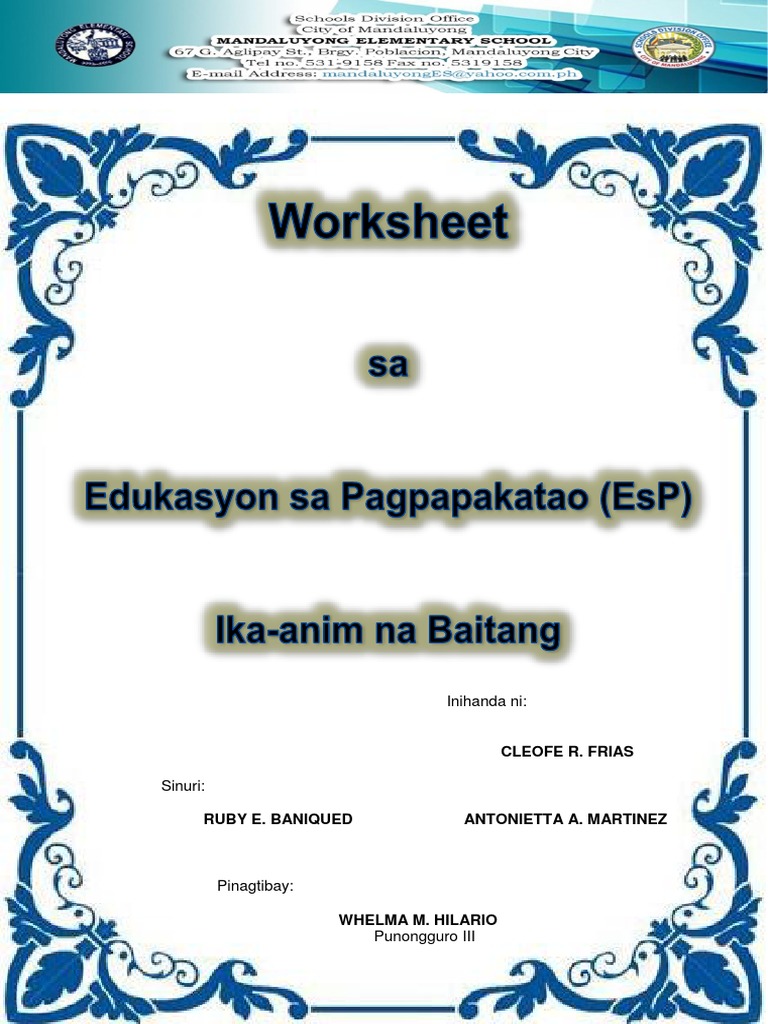 Worksheet Sa ESP 6 PDF | PDF