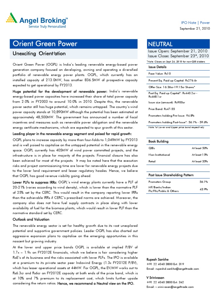Orient Green Power: Neutral | PDF | Renewable Energy | Wind Power
