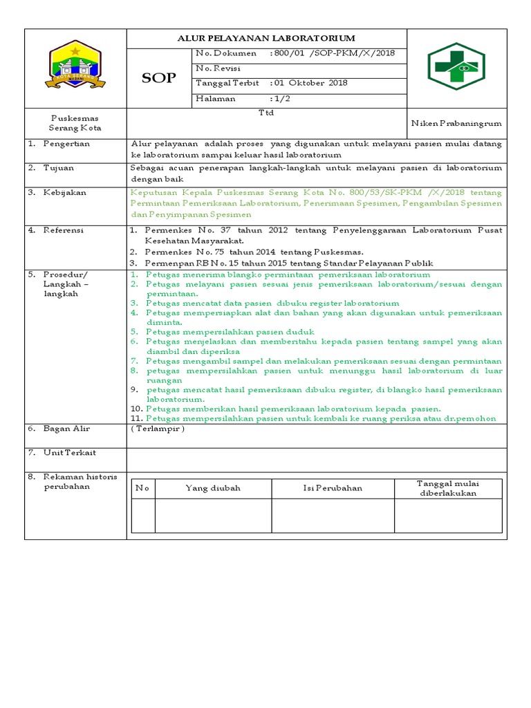 SOP Alur Pelayanan Lab Serang Kota | PDF | Kesehatan Holistik | Sains & Matematika