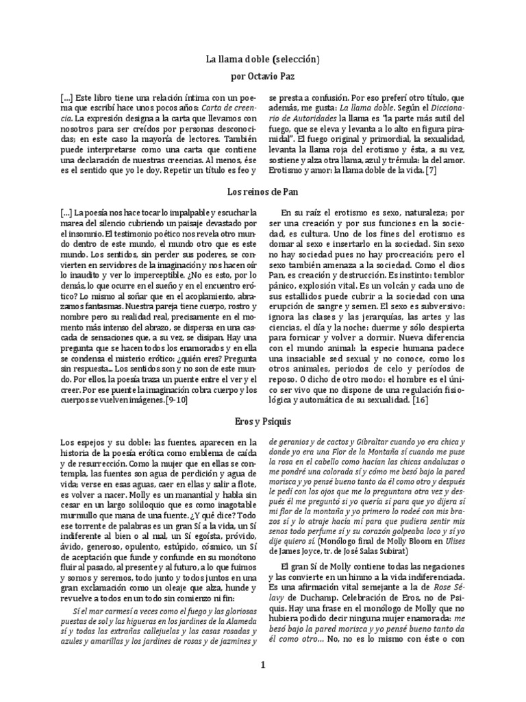 Octavio Paz La Llama Doble | PDF | Erotismo | Alma